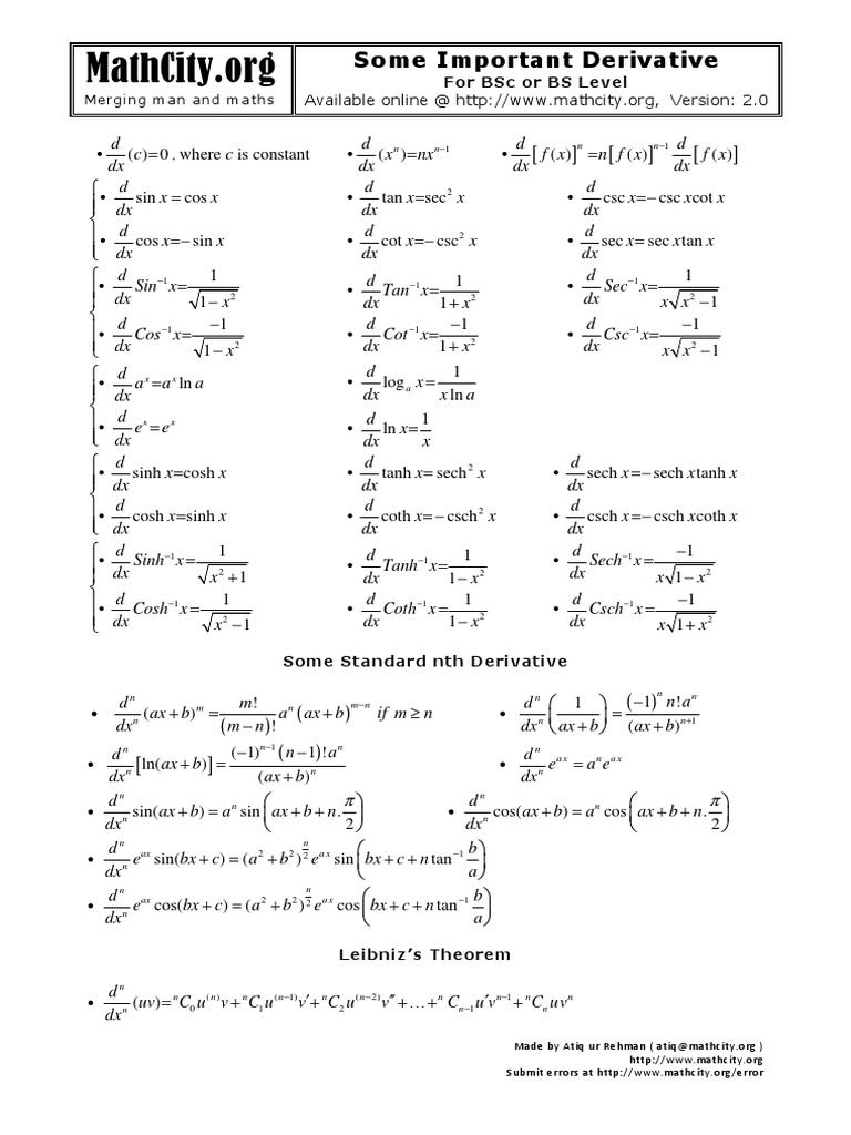 Some Important Derivatives | PDF | Mathematical Objects | Complex Analysis