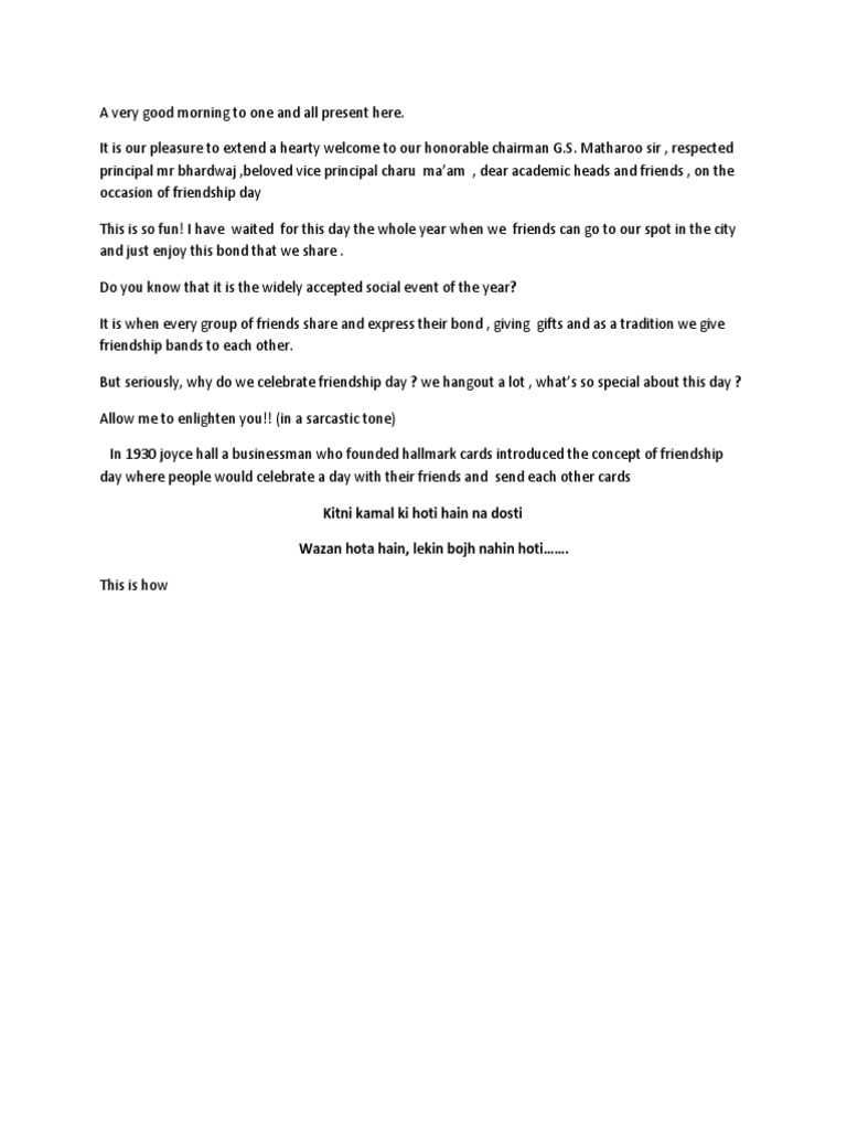 Friendship Day Script | PDF