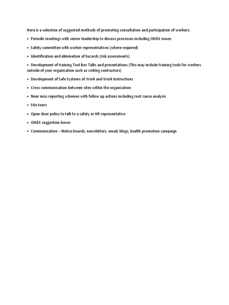 Worker Consultation & Participation Methods | PDF | Prevention ...