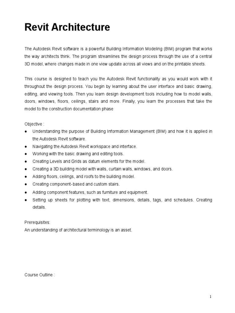 Revit Architecture Course Overview | PDF | Autodesk Revit | Building ...