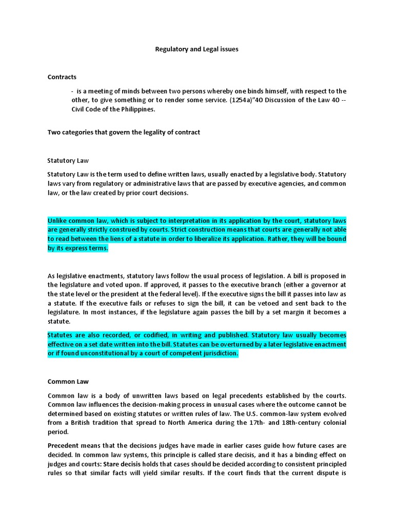 Regulatory and Legal Issues | PDF | Precedent | Bill (Law)
