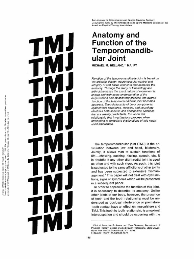 Anatomy and Function of The Temporomandib-Ular Joint: Michael M ...
