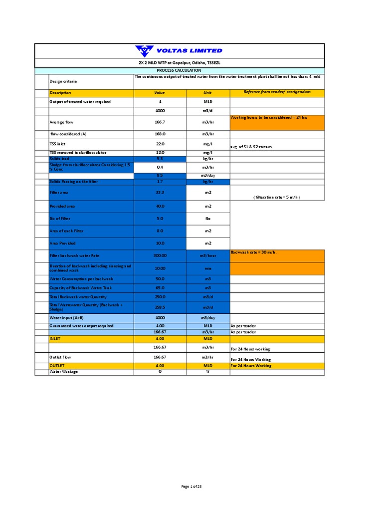 2X 2 MLD WTP Process Calculations | PDF | Chemical Engineering ...