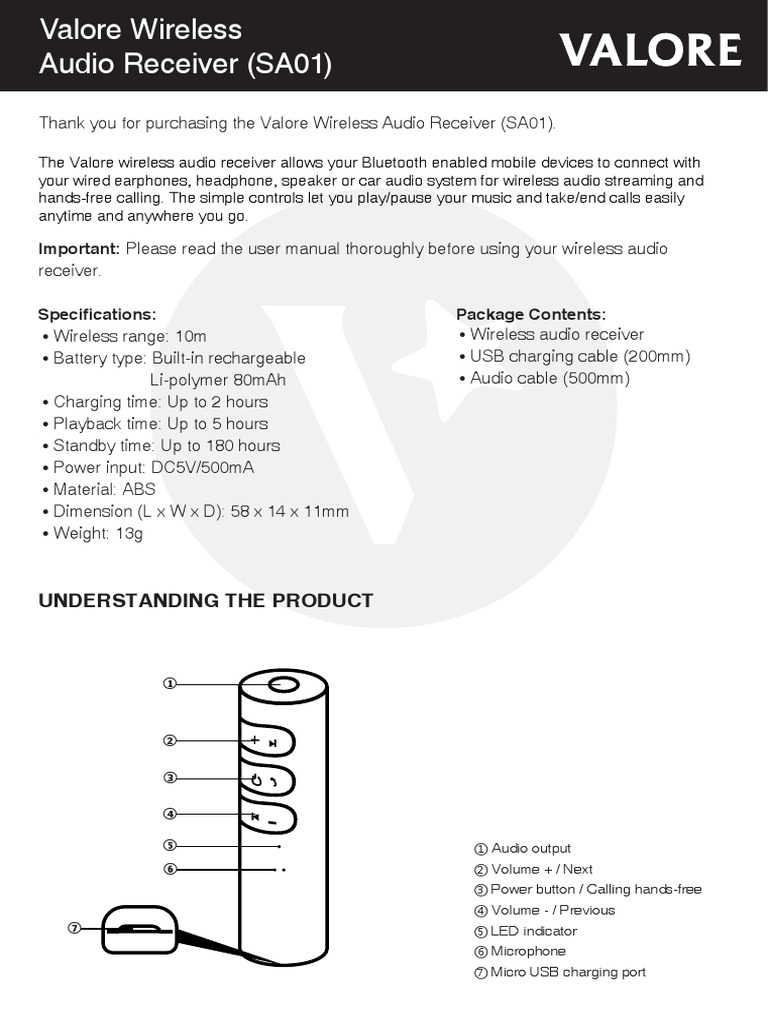 SA01 Wireless Audio Receiver | PDF | Headphones | Wireless