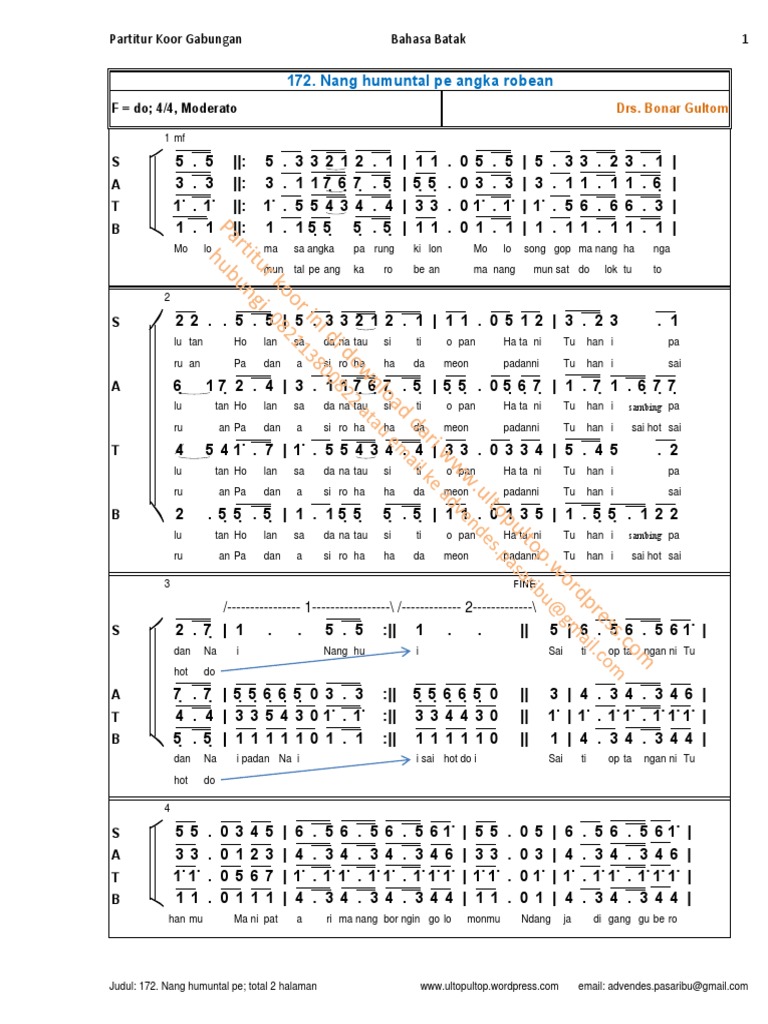 Partitur Koor Gabungan Bahasa Batak | PDF