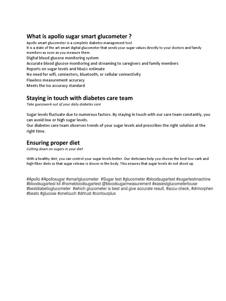 Apollo Sugar Smart Glucometer Guide | PDF | Wellness
