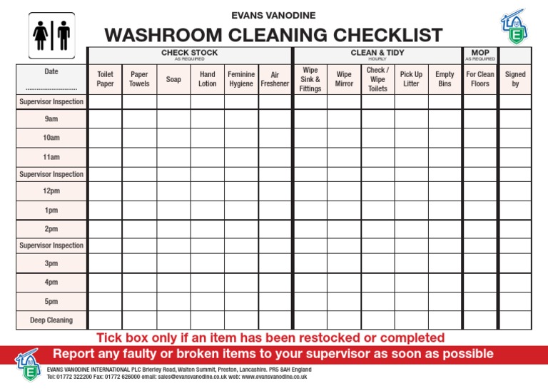 Washroom Cleaning Checklist Template | PDF