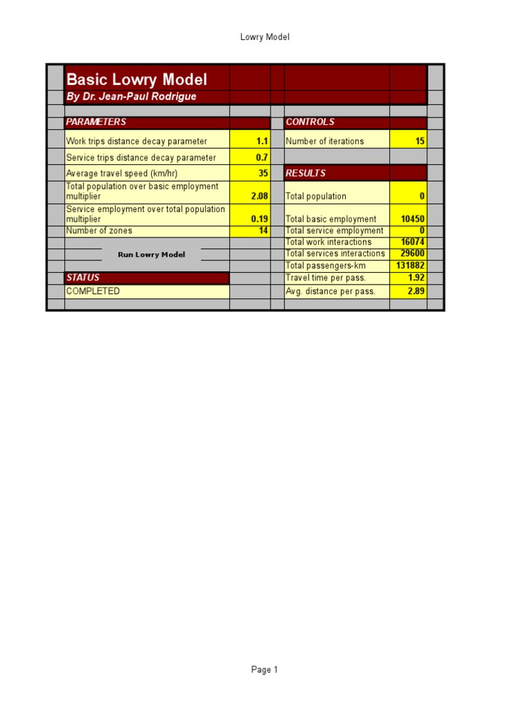 Basic Lowry Model: by Dr. Jean-Paul Rodrigue | PDF | Teaching ...
