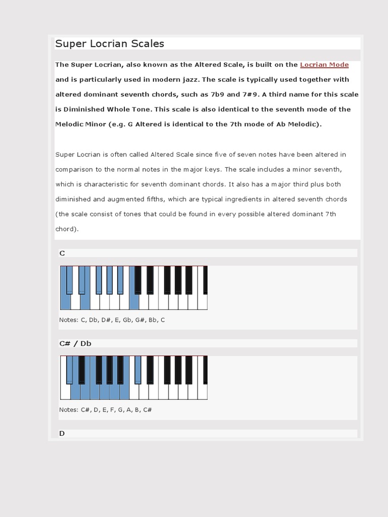 Piano Super Locrian (Altered Scale) - Overview With Pictures PDF | PDF