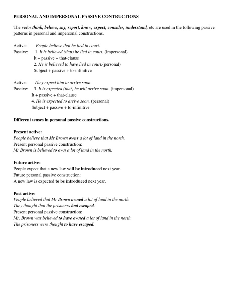 Personal and Impersonal Passive Constructions | PDF | Syntax ...