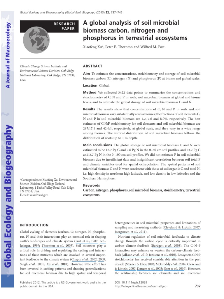 Global Soil Microbial Biomass Stoichiometry | PDF | Grassland | Soil