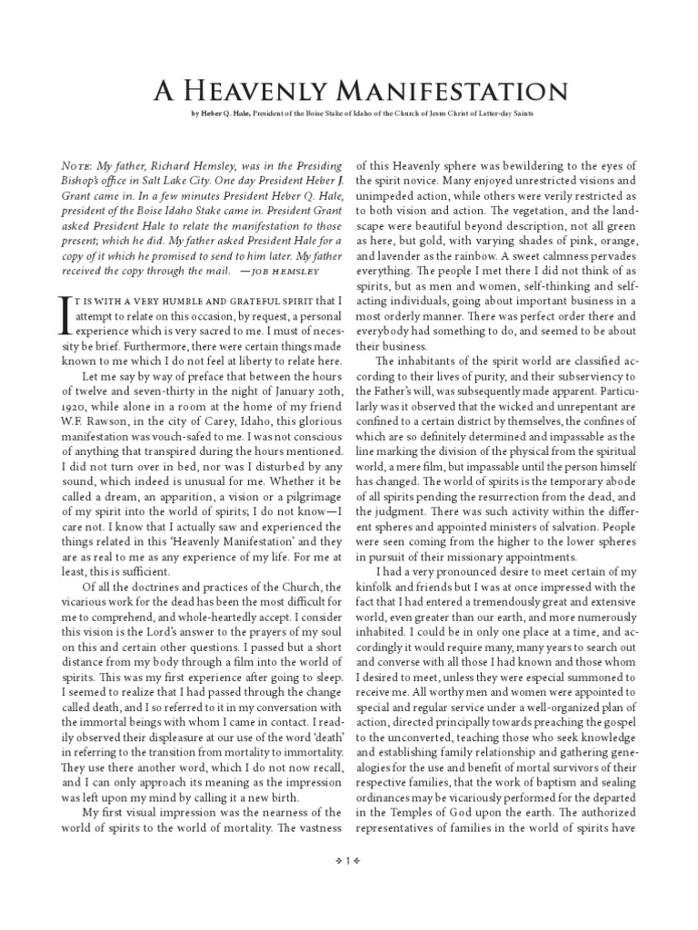 Heber Hale's Vision of The Afterlife | PDF | Priest | Jesus