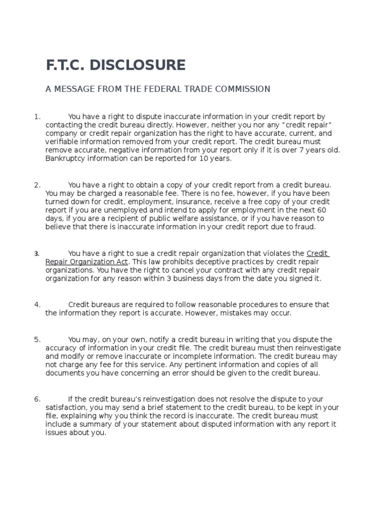 FTC Disclosure Example | PDF | Credit History | Credit Bureau