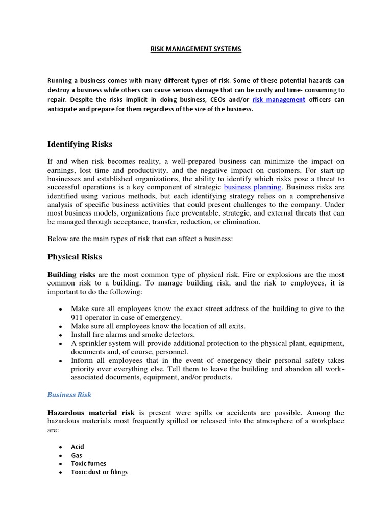 Identifying Risks: Risk Management Systems | PDF | Risk Management ...