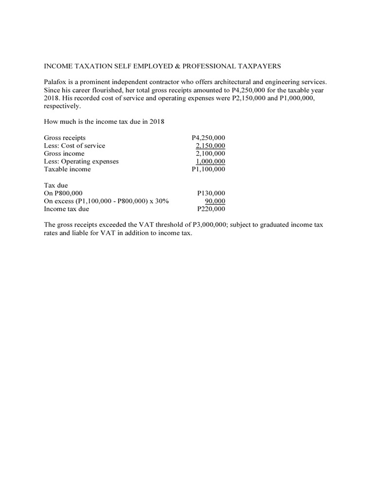 Sample Income Tax Computation Self Employed and Professional | PDF ...