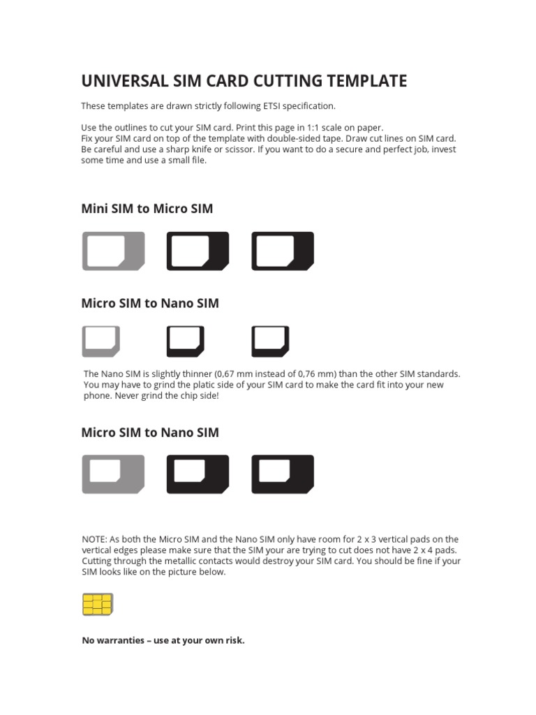 Universal SIM Card Cutting Template: Concise Instructions for ...