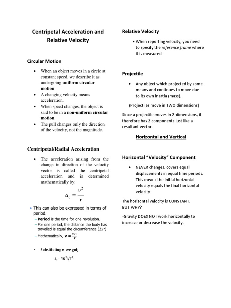 Centripetal Acceleration and Relative Velocity | Download Free PDF ...