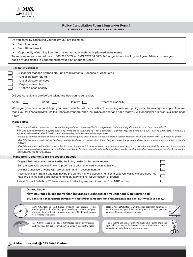 Surrender Form PDF | PDF | Life Insurance | Insurance