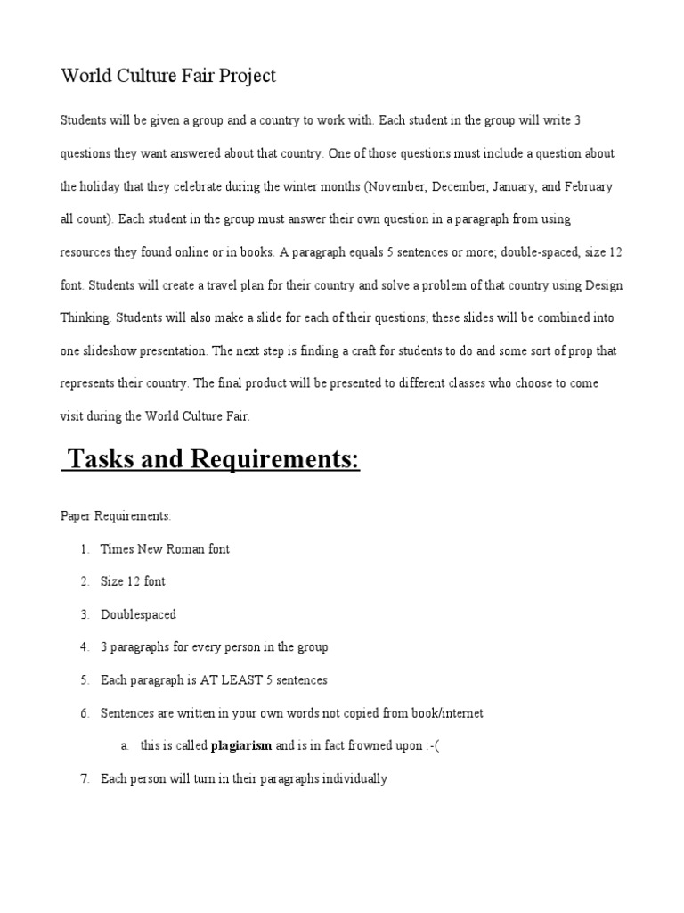 World Culture Fair Project Guidelines | PDF | Brainstorming | Question