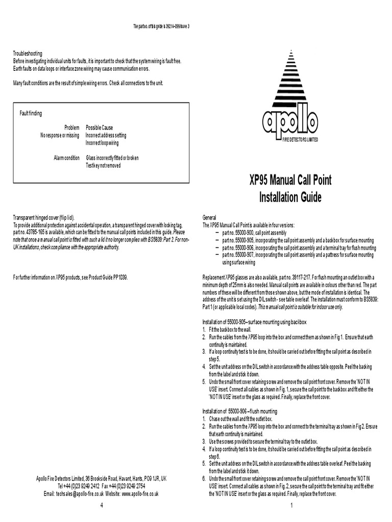 Troubleshooting the XP95 Manual Call Point Installation Guide | PDF ...