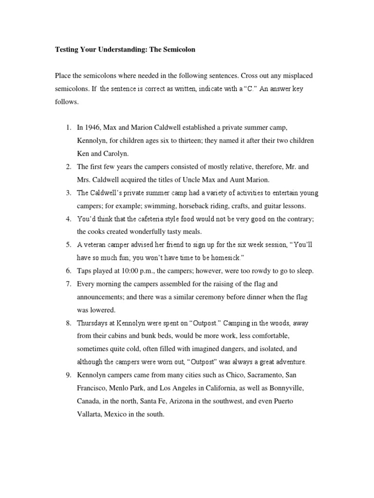 Semicolon Practice | PDF | Comma | Language Mechanics