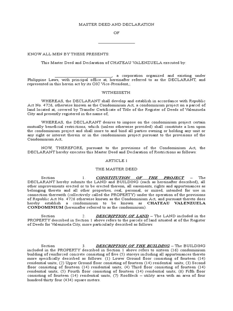 Master Deed and Declaration | PDF | Mortgage Law | Covenant (Law)