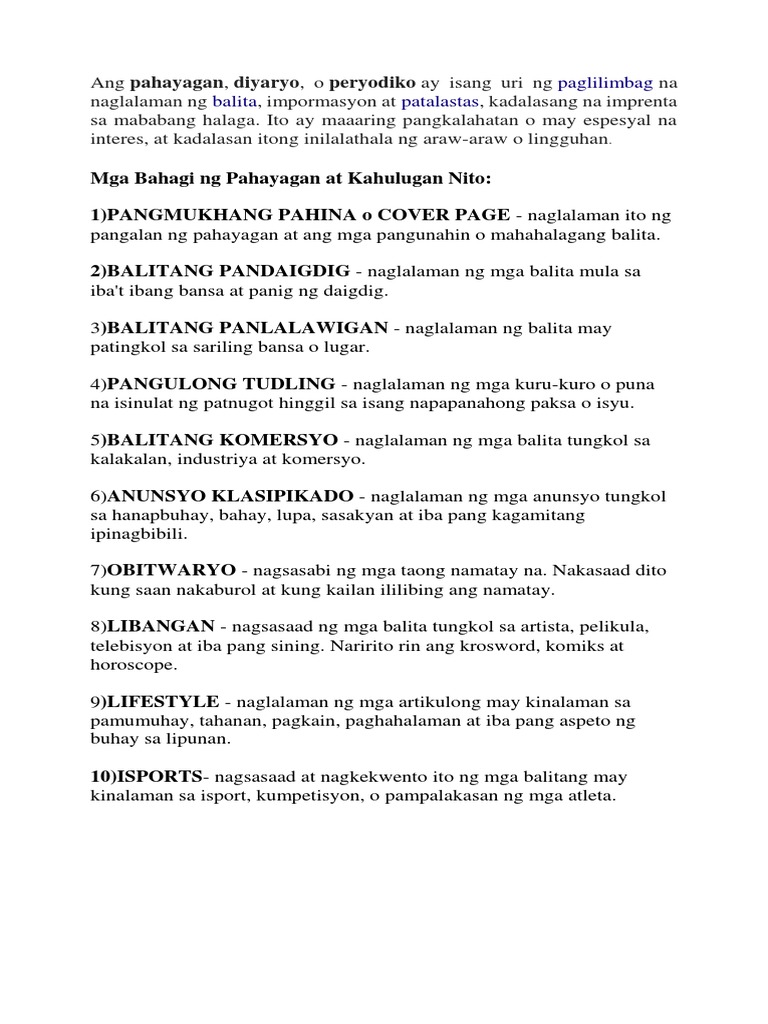 Bahagi NG Pahayagan | PDF