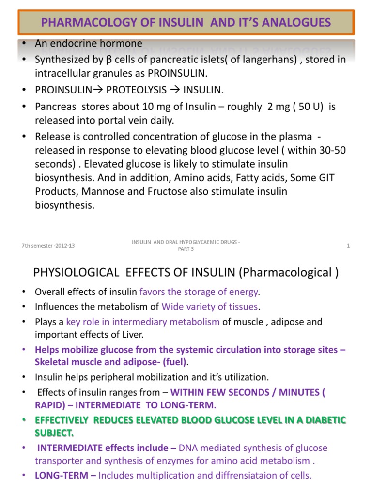 Pharmacology of Insulin and It'S Analogues | PDF | Insulin | Hypoglycemia