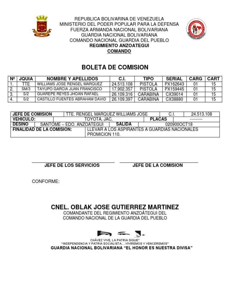 Boleta de Comision S | PDF