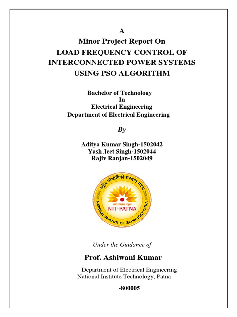 Minor Project Report On Load Frequency Control of Interconnected Power Systems Using Pso ...
