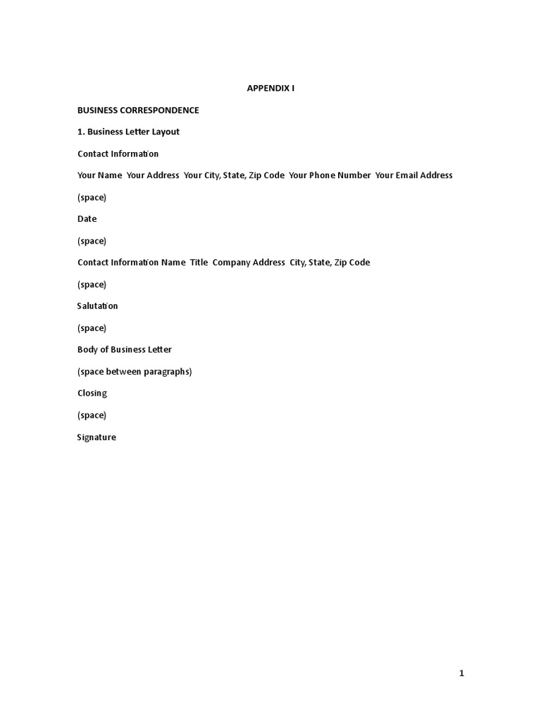 Appendix I Business Correspondence 1. Business Letter Layout | Download ...