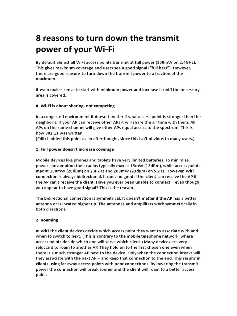 Benefits of Reducing Wi-Fi Transmit Power | PDF | Wi Fi | Wireless ...