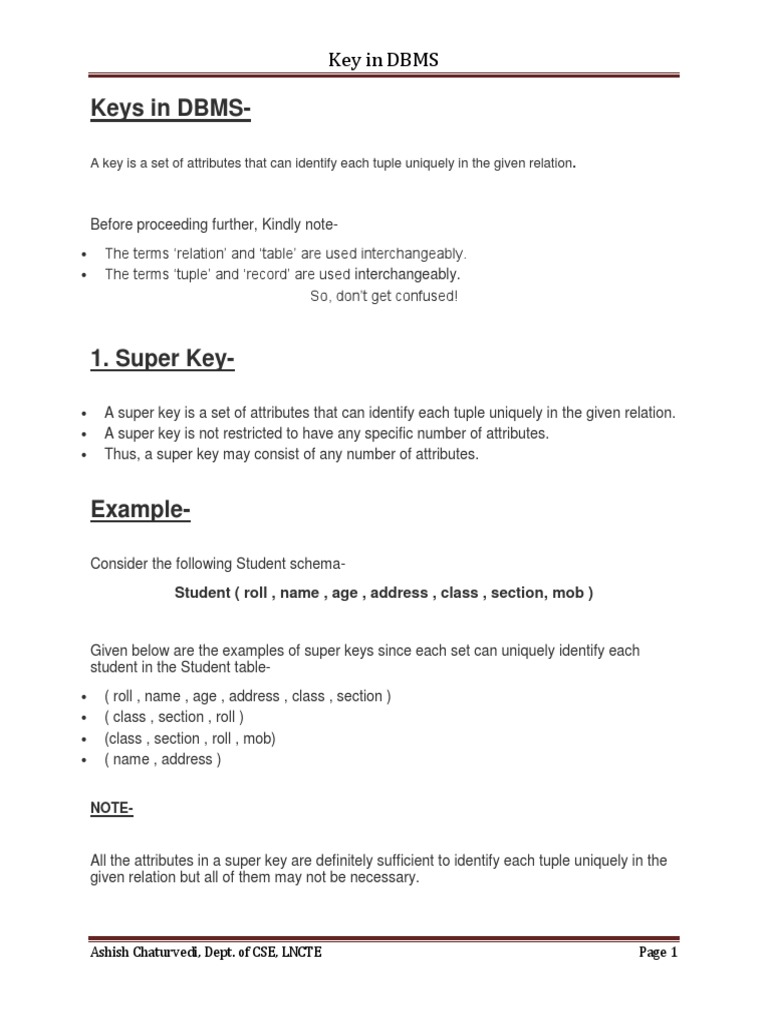 Keys in DBMS | PDF | Information Retrieval | Databases