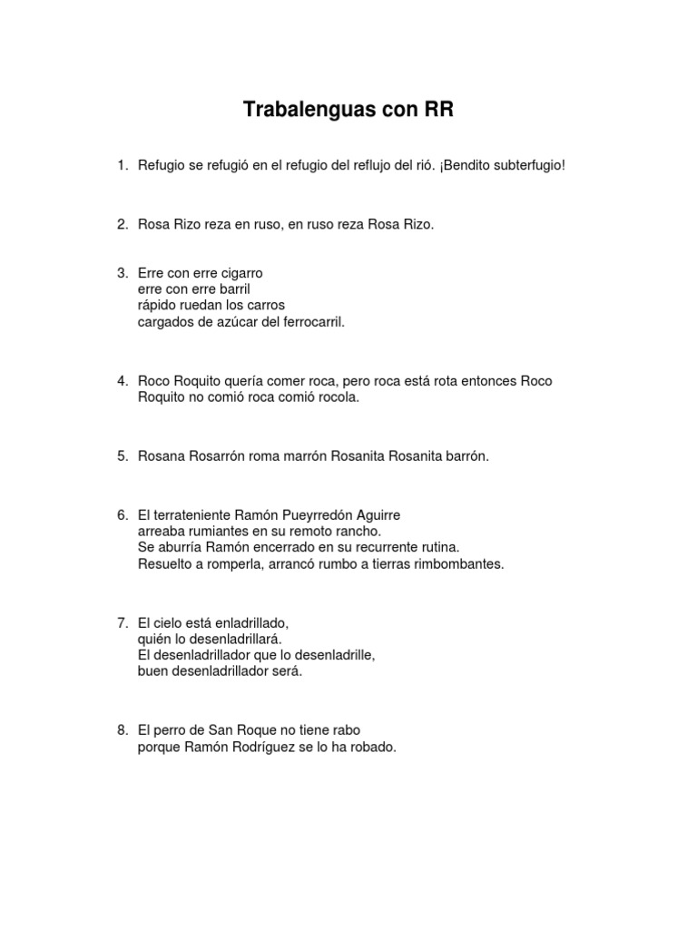 Trabalenguas Con RR | PDF