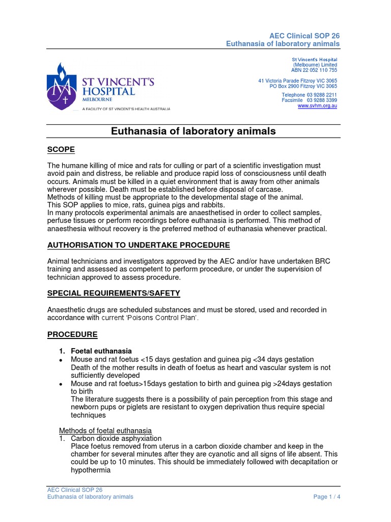 AEC Clinical SOP 26 Euthanasia of Laboratory Animals | PDF | Animal ...