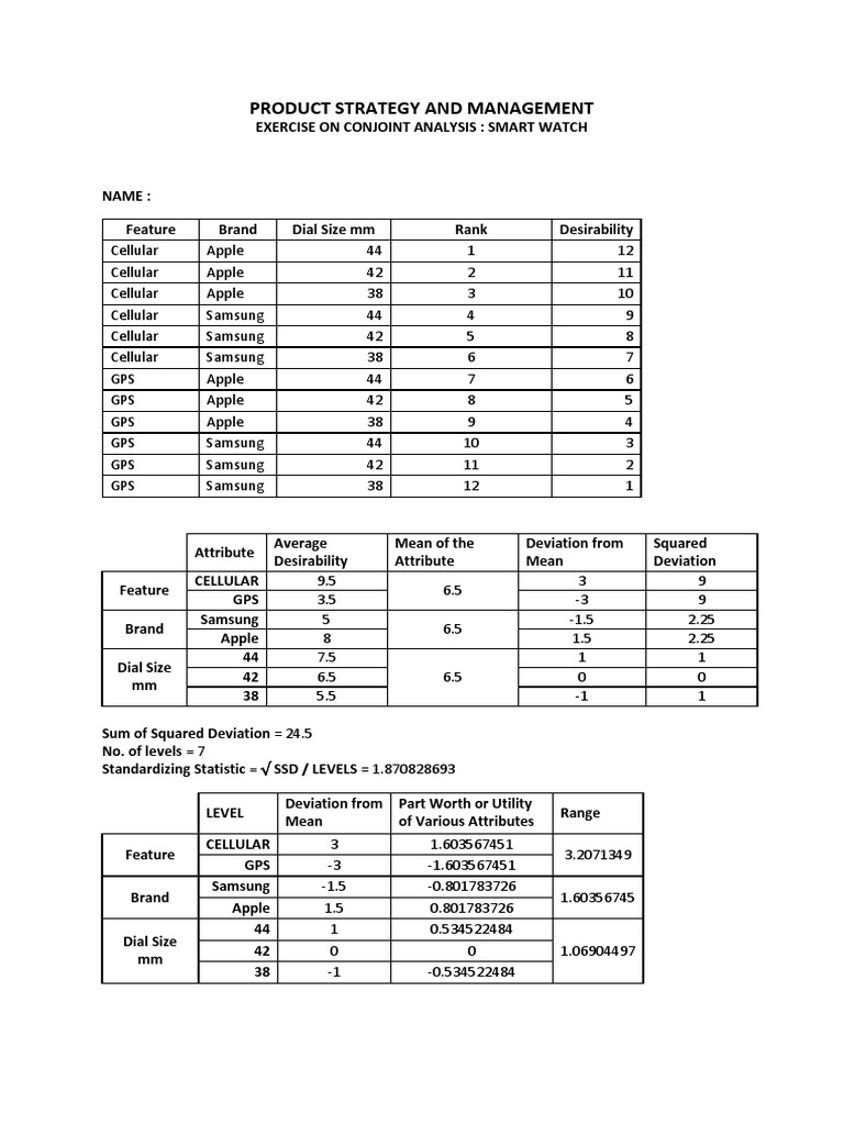 Conjoint Exercise | PDF | Smartwatch | Business