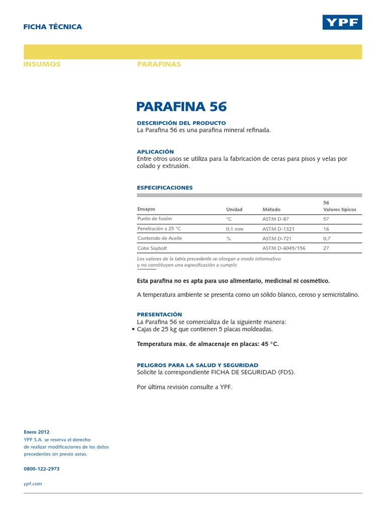 Parafina 56 | PDF | Sustancias químicas | Materiales