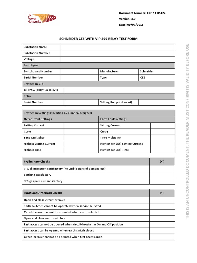 ECP 11-0512d Schneider CE6 With Vip 300 Test Form | PDF | Relay ...