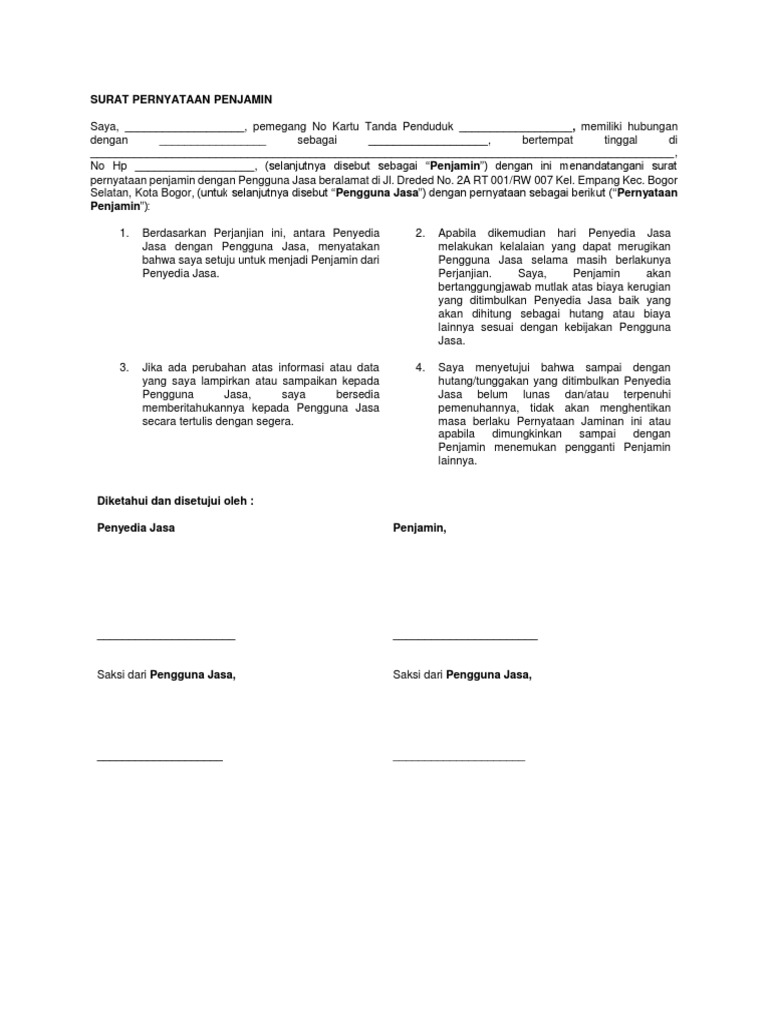 Surat Pernyataan Penjamin | PDF