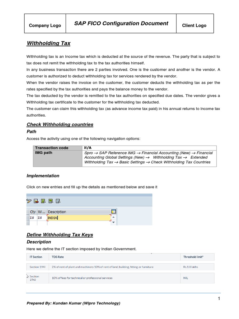 SAP Withholding Tax Configuration Guide | PDF | Taxes | Income Tax