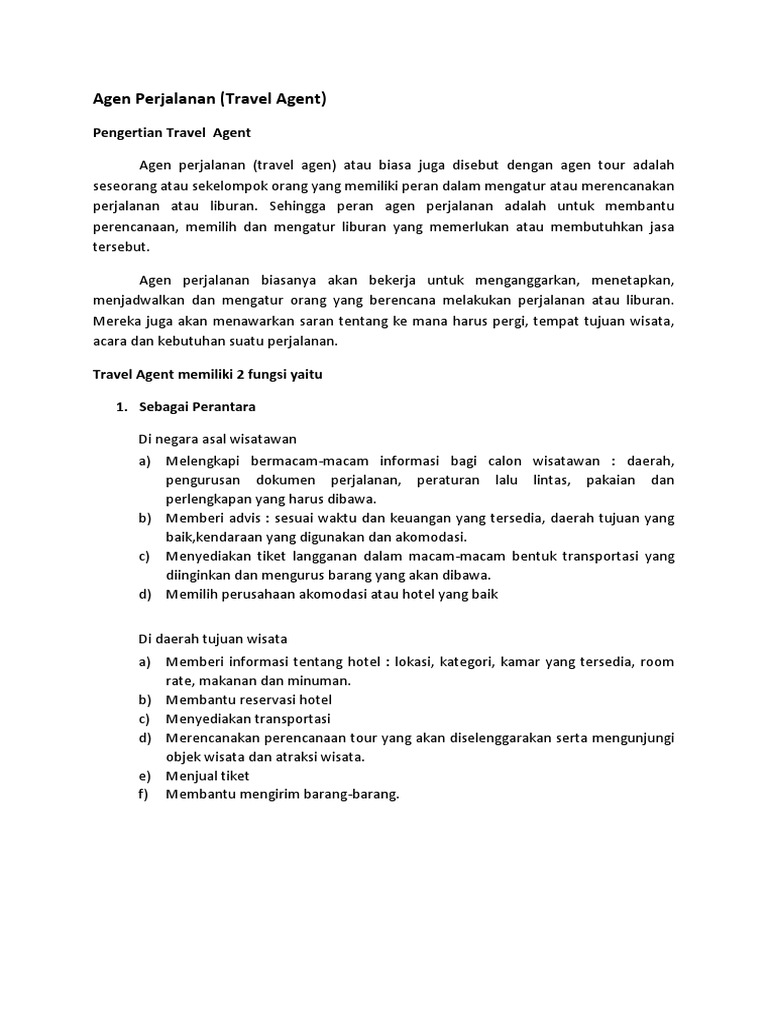 Agen Perjalanan (Travel Agent) | PDF