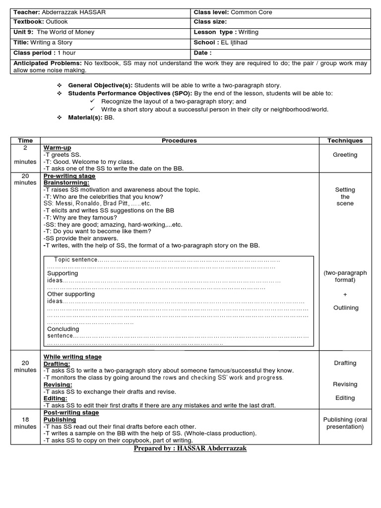 Writing a Two-Paragraph Story | PDF | Pedagogy | Teaching