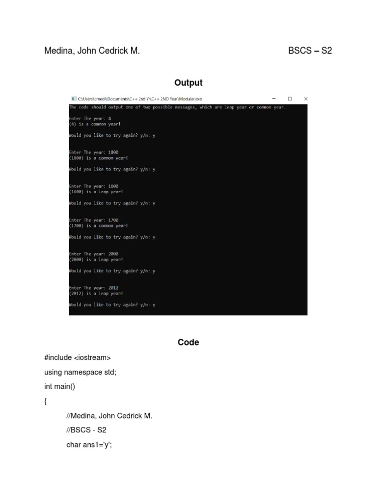 Medina, John Cedrick M. Bscs - S2: Output | PDF