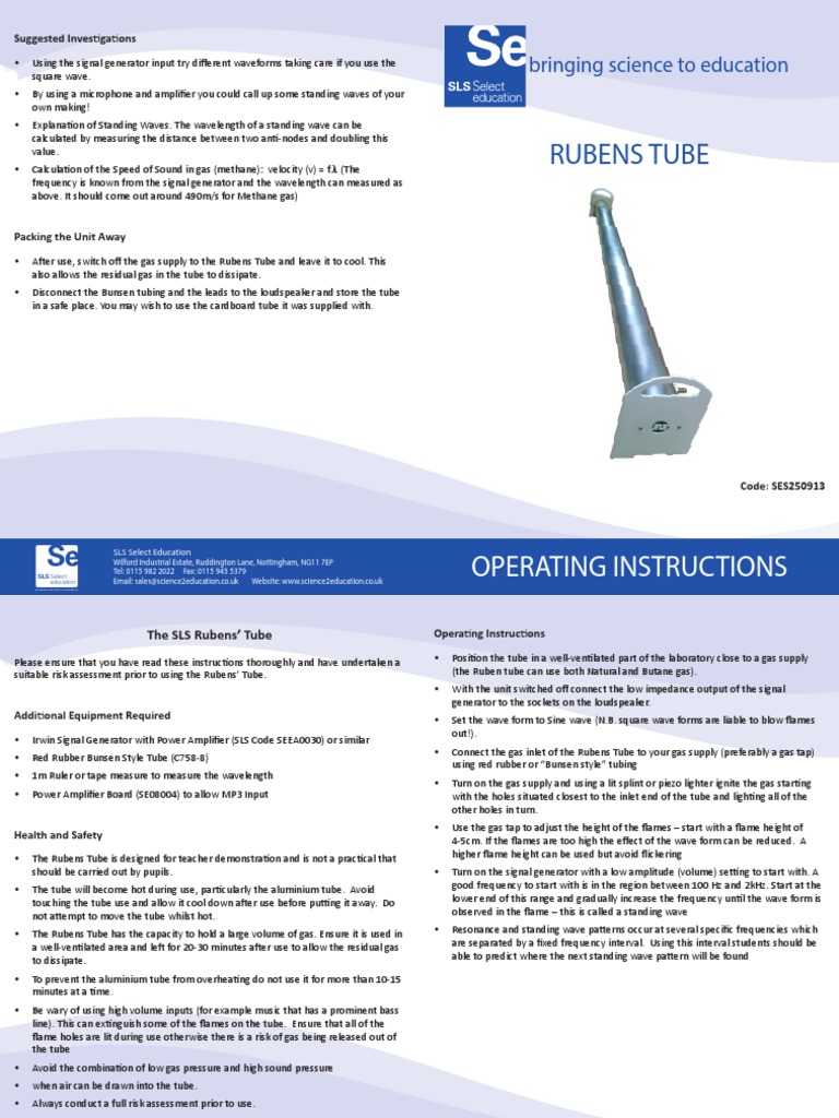 Rubens Tube: Operating Instructions | PDF | Amplifier | Vacuum Tube