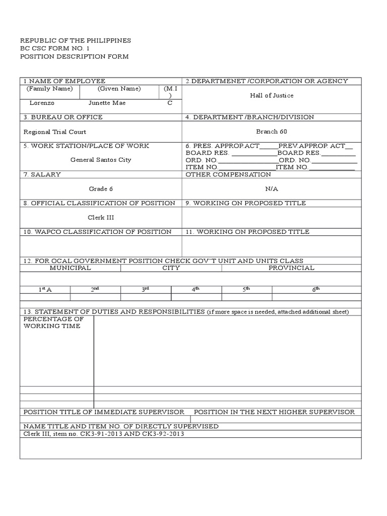 Clerk III Position Description Form | PDF | Government | Business