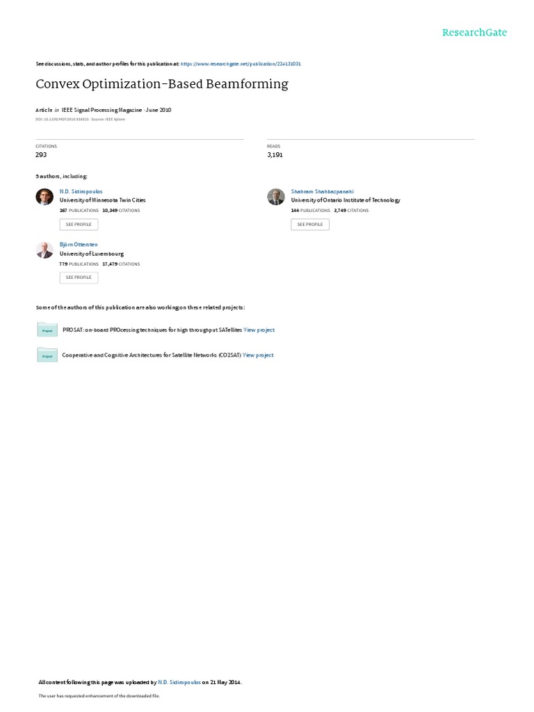Convex Optimization-Based Beamforming: IEEE Signal Processing Magazine ...
