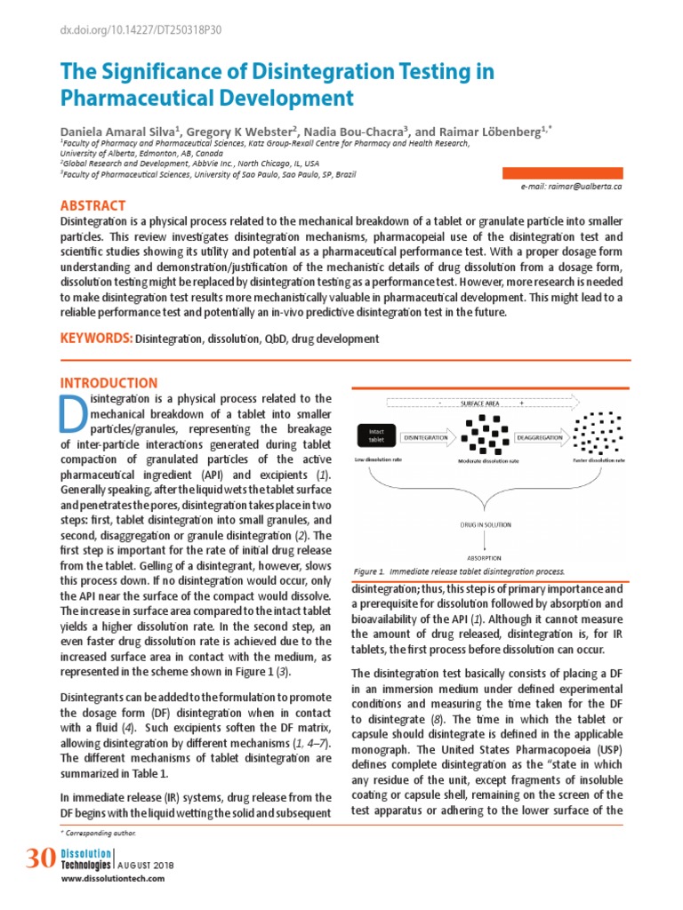 Disintegration Testing | PDF | Tablet (Pharmacy) | Pharmaceutical ...