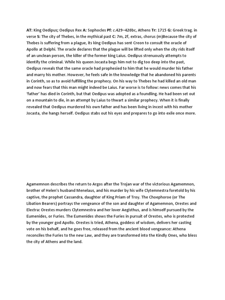 Greek Tragedies: Oedipus & Agamemnon | PDF | Classics