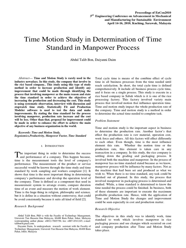 Time Motion Study | PDF | Business Process | Data Analysis