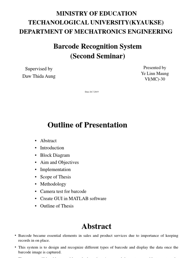 Barcode Recognition System (Second Seminar) | PDF | Barcode | Matlab